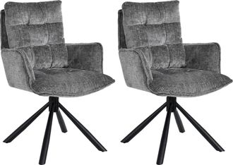 Duhome 2er Set Esszimmerstuhl mit Armlehnen Schminktischstuhl aus Chenille 360&deg; Drehbar Automatische R&uuml;ckstellfunktion Sessel f&uuml;r Schlafzimmer Wohnzimmer B&uuml;r