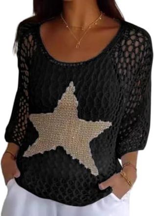 Generic ZBDZSW Pull de plage en maille ajour&eacute;e avec motif &eacute;toile pour femme, 01, XL