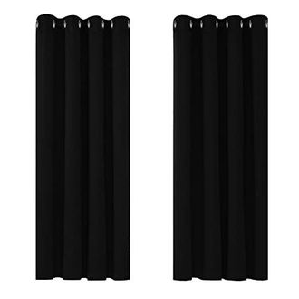 Deconovo Rideaux Occultants Isolant Thermique Anti Froid, Rideaux pour Chambre Gar&ccedil;on, Design Moderne &agrave; Oeillets, 117 x 138CM(Largeur x Hauteur), Noir, 2 Pi&egrave;ce