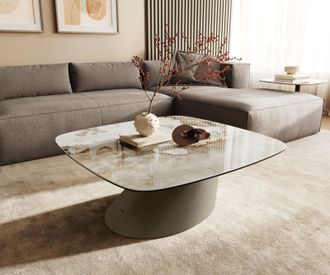 DELIFE Couchtisch Edge Boot 90x90 cm Keramik Minas Melange Conis Metall Effektfinish Titan, Couchtische