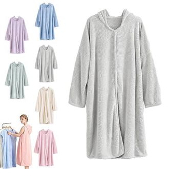 Generic Peignoir de bain confortable &agrave; capuche textur&eacute; pour femme, peignoir long &agrave; capuche en peluche, doux et &agrave; s&eacute;chage rapide, Manches Longues Gris, Taille 