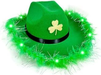 Generic Chapeau irlandais 4 St. Day Chapeaux &agrave; large bord Chapeau vert contenant des lumi&egrave;res qui peuvent &eacute;clairer un ombrero hombre, C, Taille unique