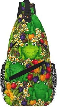 Generic Sacoche Homme Bandouliere Imprim&eacute; grenouille Multifonction Sac De Poitrine Polyester Sac &agrave; Dos De Voyage pour Femme Randonn&eacute;e Camping