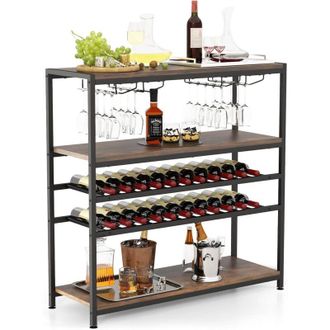 Costway Costway - 5-stufiger Weinregal, freistehender Barschrank mit 2 Flaschenregalen & Glashaltern, ger&auml;umiger Oberseite & offenen Regalen, Weinschrank f&uuml;r