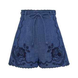 Zimmermann Aster Scalloped Shorts - - Shorts - Damen - Blau - XS