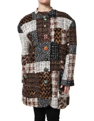 Dolce & Gabbana Womens Multicolor Patchwork Button Down Jacket Clothing