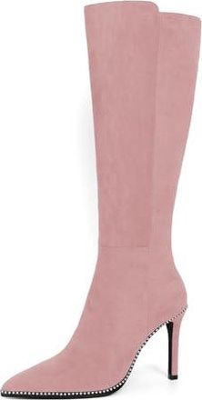 elashe Bottes pour Femme Rose Bottes Femme Hautes en Daim &eacute;l&eacute;gantes 9.5 cm Talon Aiguille Fermeture &Eacute;clair Lat&eacute;rale avec D&eacute;coration Beads Mod&egrave;le &agrave; Pointe Fin