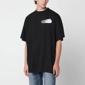 Balenciaga Schwarzes Oversize-T-Shirt aus Baumwolle