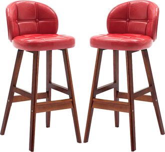 Generic Tresenhocker, Vintage-Barhocker mit PU-Lederpolsterung und Holzbeinen, R&uuml;ckenlehnenhocker f&uuml;r K&uuml;chentheke, Esszimmer