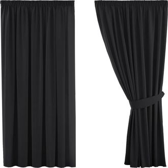 H.VERSAILTEX Gardine blickdichte, Schwarz VerdunkelungsGardine mit Kräuselband, Energiespar & Wärmeisolierend, 2 Stück 137 cm x 116 cm (H x B), 2er-Set