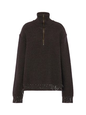 Maison Margiela Wool Quarter-Zip Sweater - Brown