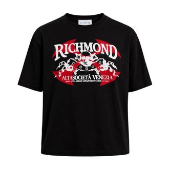 John Richmond Homme, Tops, Noir, Taille: M T-shirt graphique &agrave; manches longues