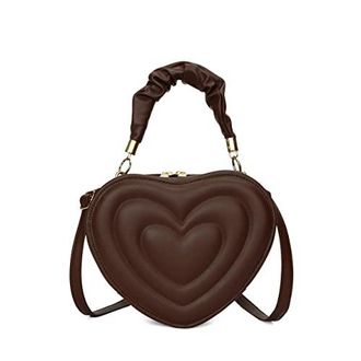 Generic Sac &agrave; main en forme de coeur pour femme, sac &agrave; main en cuir avec poign&eacute;e sur le dessus, sac &agrave; bandouli&egrave;re mignon avec fermeture &eacute;clair, marron, Small