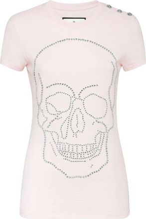 Philipp Plein Femme, Tops, Rose, Taille: 42 FR T-Shirt Col Rond MC avec Cristaux