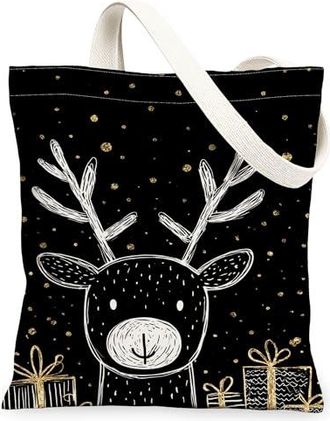 Generic Sacs fourre-tout en toile avec motif renne de No&euml;l, sacs d&eacute;picerie l&eacute;gers et lavables pour les vacances, le shopping, les voyages, la plage, les pique