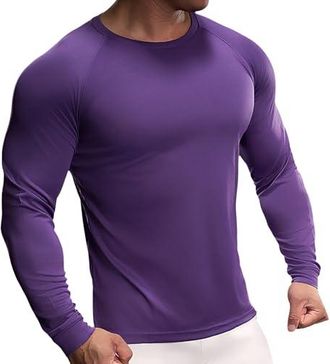 Generic Haut de bodybuilding à manches longues pour homme, séchage rapide, gym, course à pied, vêtements de sport, violet, XXL