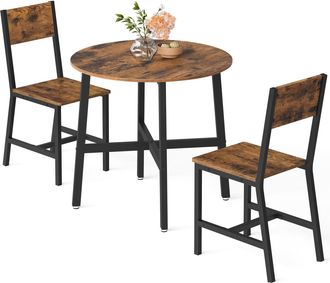 Vasagle Esstisch, 2 Esszimmerst&uuml;hle, Esszimmerm&ouml;bel-Set, runder K&uuml;chentisch, K&uuml;chenst&uuml;hle, Metallrahmen, Industrie-Design, vintagebraun-schwarz KDT084S01