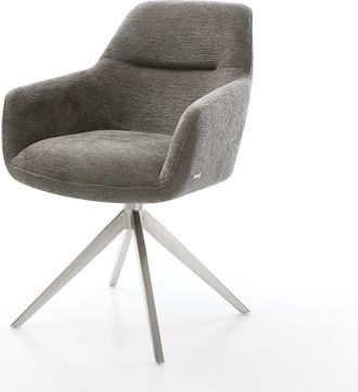 DELIFE Drehstuhl Pejo-Flex Bouclé Soft Schlamm Kreuzgestell breit Edelstahl 360° drehbar Wippfunktion Taschenfederkern, Esszimmerstühle