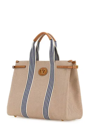Valentino Garavani Mens Two-Tone Canvas Antibes Shopping Bag Naturaletobaccobiancobluenaturalcam Borse A Mano