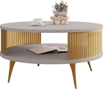 Mirjan24 Couchtisch mit Ablage Rajkon, Runde Form, Metallbeine, Kaffeetisch, Wohnzimmertische, Beistelltisch, Sofatisch, Teetisch (Cashmere, Gold)