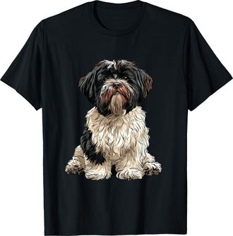 Whyitsme Design Schwarz-Wei&szlig;-Illustration Shih Tzu Hund T-Shirt