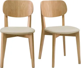 Miliboo Chaises vintage en bois clair chêne et tissu beige (lot de 2) LUCIA