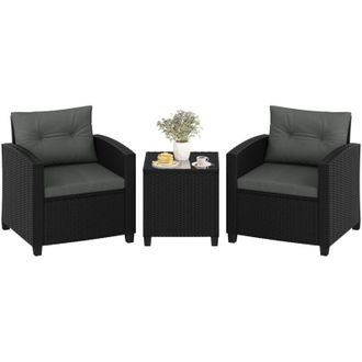 Yaheetech Yaheetech Salon de Jardin 2 Personnes en R&eacute;sine Tress&eacute;e Ensemble Bistrot 3 Pi&egrave;ces avec Table Basse Fauteuils dExt&eacute;rieur avec Coussins et Oreillers