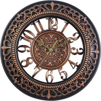 Amosfun Grosse Vintage Wanduhr Mit Zifferblatt Runde Ger&auml;uschlose Dekorative Uhr Im Europ&auml;ischen Stil Durchbrochene Uhr F&uuml;r Wohnzimmer Schlafzimmer K&uuml;che Bron