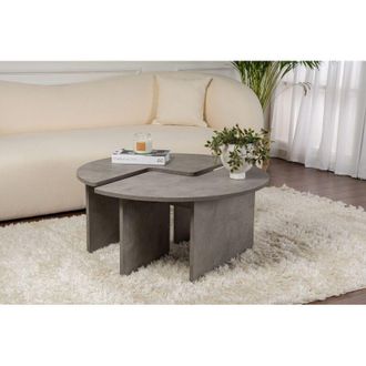 Calicosy Calicosy - Table basse gigogne gris b&eacute;ton - Agglom&eacute;r&eacute; m&eacute;lamin&eacute; 100% - 90x90 cm - Hauteur 41 cm - Design contemporain pour salon moderne