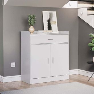 Home Discount Dalby meuble à chaussures 2 portes 1 tiroir, armoire de rangement pour entrée H 90 x L 82 x P 34 cm, Blanc