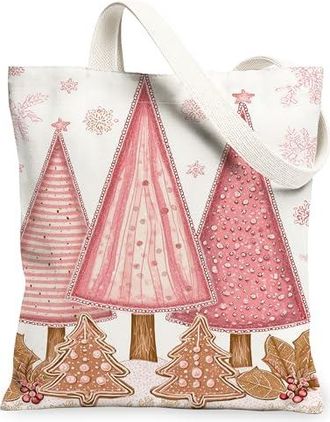 Generic Sac fourre-tout en toile motif arbre de No&euml;l, motif floral, r&eacute;utilisable, vintage, l&eacute;ger, lavable, bandouli&egrave;re en toile pour voyage, pique-nique, 33 x