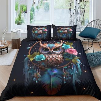 Generic Eulen-Traumf&auml;nger Bettw&auml;sche Set - Bettbezug Und 2 Kissenbezug,Weich Mikrofaser,3D Gedruckte Dreiteiliger 135X200 cm Bettbez&uuml;ge F&uuml;r Erwachsene Teenage