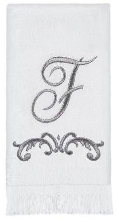 Avanti Linens Avanti Monogram Fingertip Towel, F-Scroll, White/Pewter