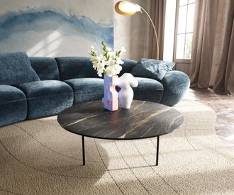 DELIFE Couchtisch Edge Rund 90x90 cm Keramik Laminam Noir Desir Braun Trive Metall Schwarz, Couchtische