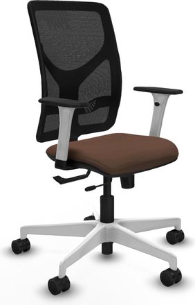 Piqueras y Crespo Schreibtischstuhl aus braunem Motilla mit wei&szlig;en und schwarzen Armlehnen, h&ouml;henverstellbare Lendenwirbelst&uuml;tze, ausgestattet mit Syncro/Traslack und S