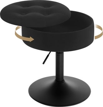 Woltu Schminktisch Stuhl, Sitzhocker mit Stauraum, Hocker H&ouml;henverstellbar aus Bequemem Samt, 360&deg; drehbar, F&uuml;r Schlafzimmer, Wohnzimmer, Esszimmer, Schwarz