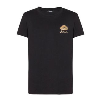 Balmain Homme, Tops, Noir, Taille: S Gold Kiss Print Logo T-shirt