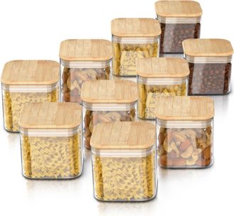 Arendo Vorratsgl&auml;ser mit Deckel - 10er Set - Beh&auml;lter aus Glas - hitzebest&auml;ndig - Vorratsdosen mit Bambusdeckel - luftdicht - f&uuml;r M&uuml;sli Zucker Mehl Kaffee Re