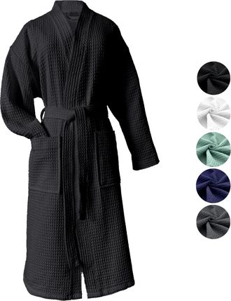 Heimtexland Bademantel Waffelpique Reisebademantel Saunamantel 100% Baumwolle Oekotex leicht schnelltrocknend hautfreundlich f&uuml;r Damen und Herren Typ881 Schwarz X