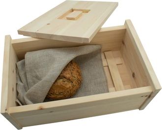 4betterdays Hochwertige Brotdose aus massivem Zirbenholz - 30x23x14,5 cm - Brotkasten mit abnehmbarem Deckel inkl. Gitter & B&auml;ckerleinen - Handarbeit aus &Ouml;sterrei