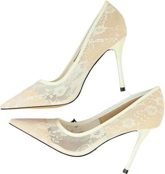 Generic YUJIEBB Escarpins sexy en maille &agrave; fleurs noires pour femmes, chaussures de f&ecirc;te &agrave; la mode pointues, chaussures &agrave; talons hauts minces, chaussures de b