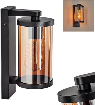 HOFSTEIN Außenwandleuchte Telhada, Außenwandlampe aus Metall/Glas in Schwarz/Bernstein, Wandleuchte außen im Industrial-Design für Garten, Außenfassade, Außenb