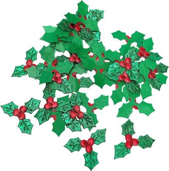 Angoily 100 St&uuml;ck Weihnachts Dekostoff Bl&auml;tter und Rote Fr&uuml;chte 5,2cm Gr&uuml;n Goldene Selbstgemacht Bastelmaterialien f&uuml;r Fenster und Tischdekorationen Party und