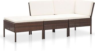 vidaXL Salon de jardin 3 pcs avec coussins R&eacute;sine tress&eacute;e Marron