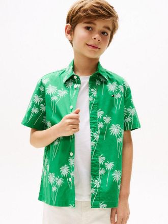 Tommy Hilfiger Kurzarmshirt STRETCH POPLIN PRINTED SHIRT SS mit Palmenprint