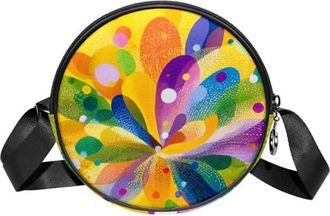 Generic Sac &agrave; bandouli&egrave;re rond pour femme, petit sac &agrave; bandouli&egrave;re color&eacute; &agrave; pois avec fermeture &eacute;clair, bretelles r&eacute;glables, sac &agrave; main rond d&eacute;contract&eacute; pour 