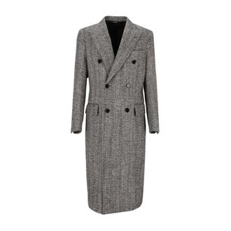 Dolce & Gabbana Manteau en laine double boutonnage &agrave; chevrons - Homme - Manteaux - Gris - Taille: L