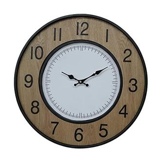 Mobili Rebecca Grande Horloge Murale, Horloges Murales Vintage, Marron Noir Blanc, MDF M&eacute;tal, Mobilier Maison Bureau - Diam&egrave;tre 50 cm x P 4,5 cm - Art. RE6791