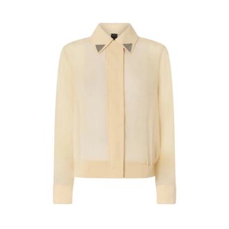 Pinko Pinko, Femme, Blouses et Chemises, Beige, Taille: 36 FR Semi-sheer Georgette Shirt