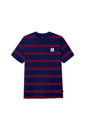 Tealer Unisex Stripe Flowers T-Shirt, Marineblau, XL